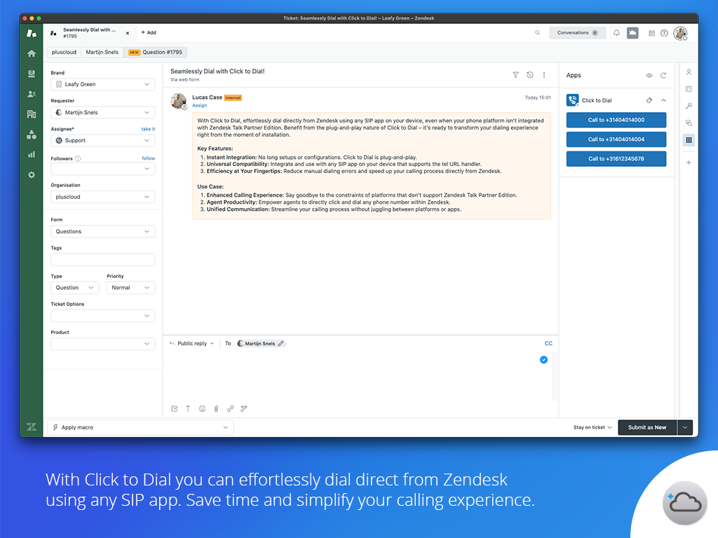 Click to Dial App Integration with Zendesk Support